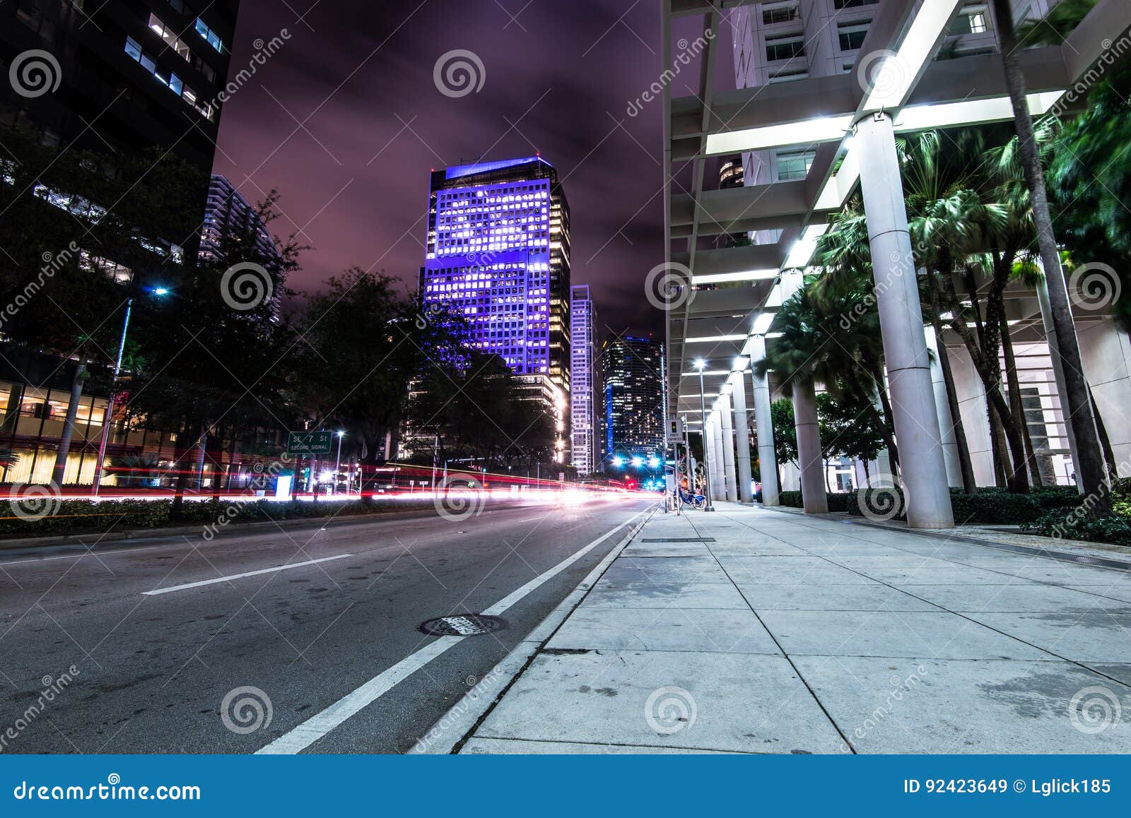 Brickell Ave Street at Night Stock Image - Image of miami, trail: 92423649