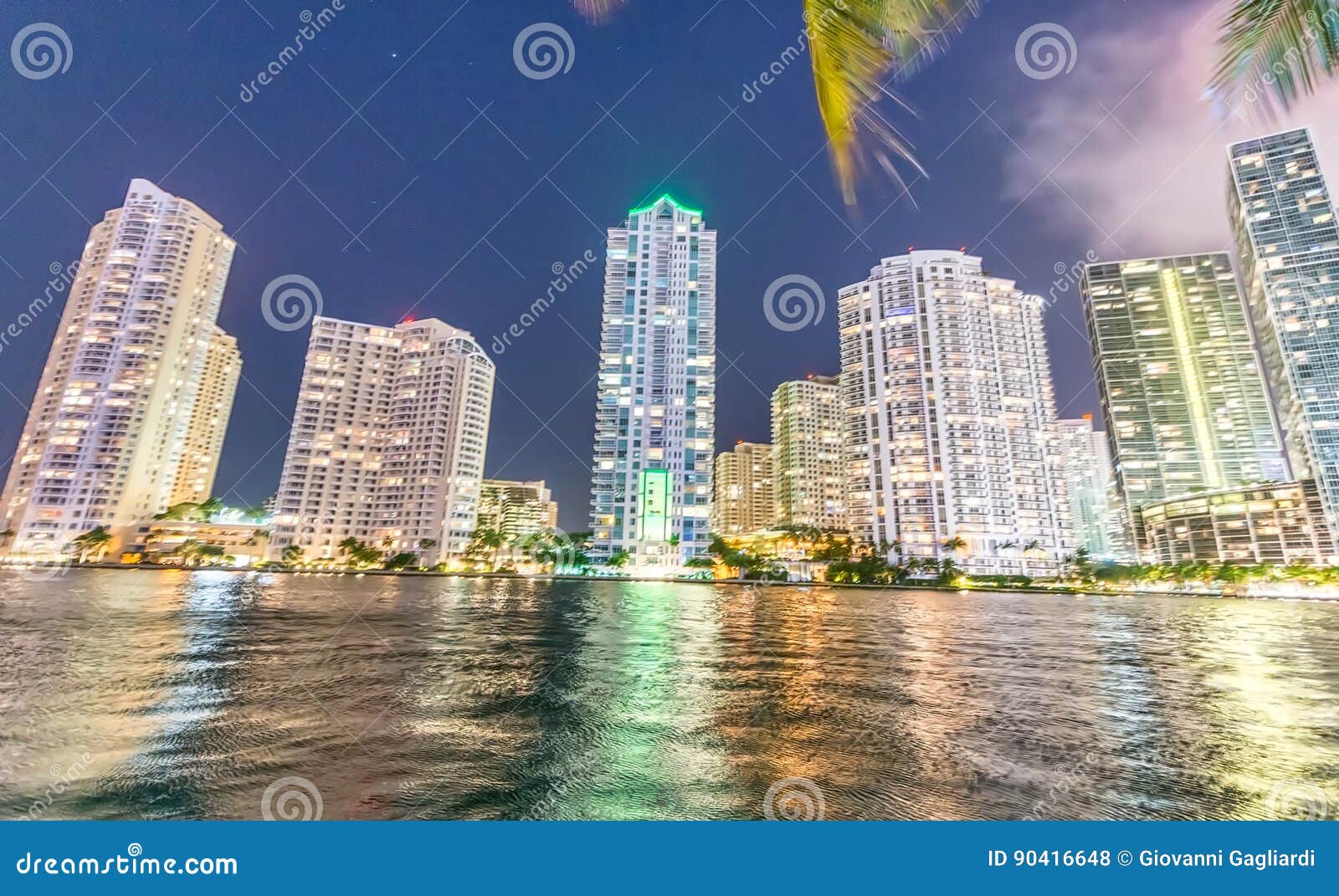 Brickell Key Buildings at Night, Florida - USA Stock Photo - Image of ...