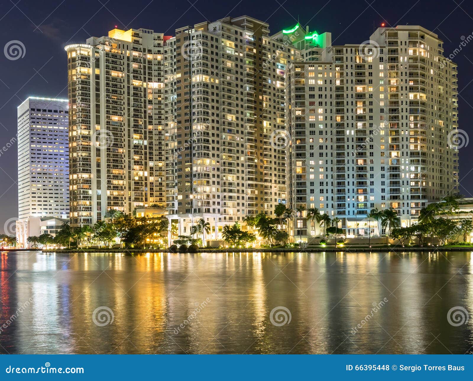 Brickell Key at Night stock photo. Image of skyline, cityscape - 66395448