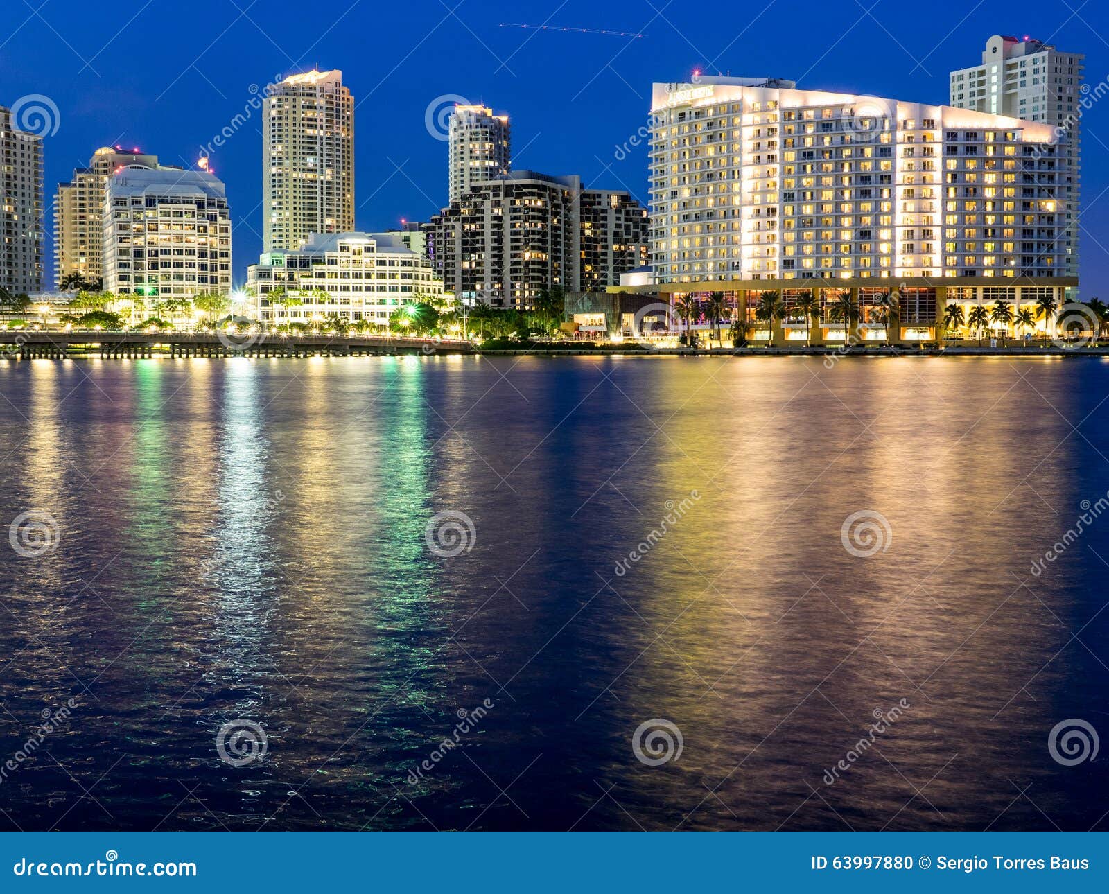 Brickell key at night stock photo. Image of downtown - 63997880