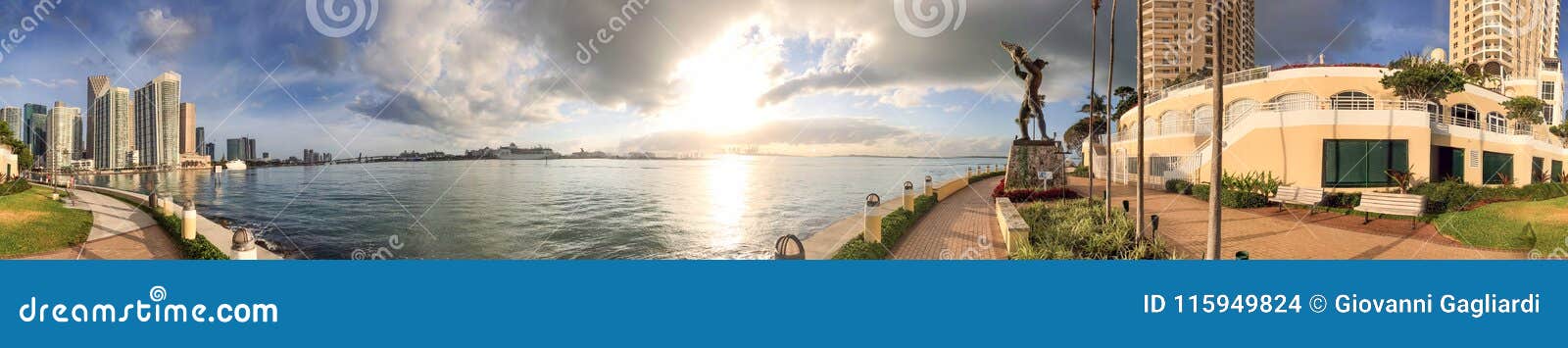 Brickell Key Panoramic View at Sunrise, Miami Stock Photo - Image of ...