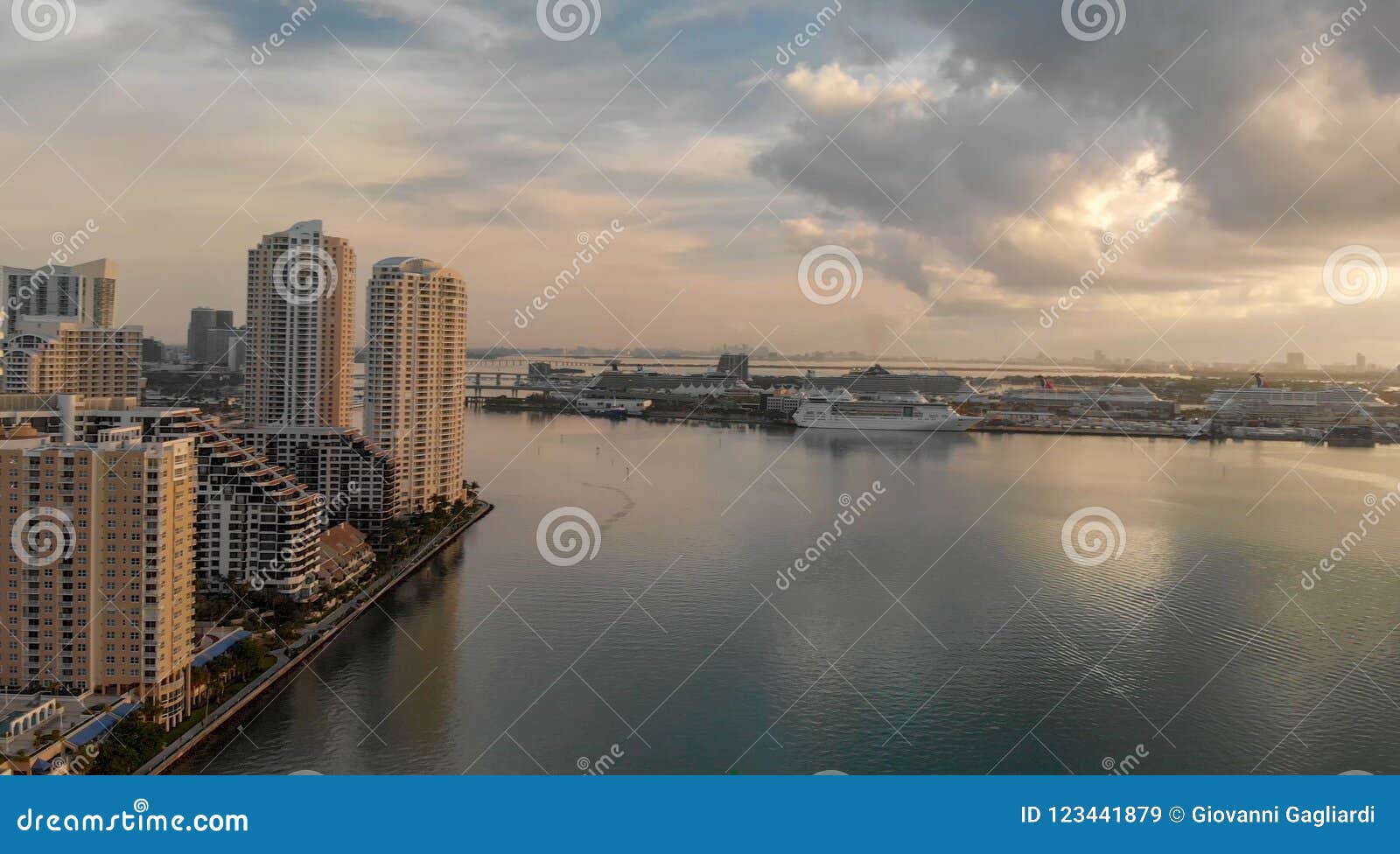 Brickell Key at Sunrise Aerial View, Miami Stock Image - Image of ...