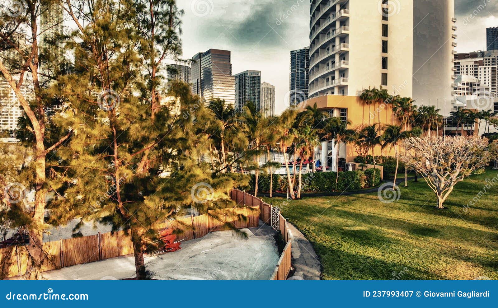 Brickell Key at Sunrise Aerial View, Miami Stock Image - Image of dusk ...