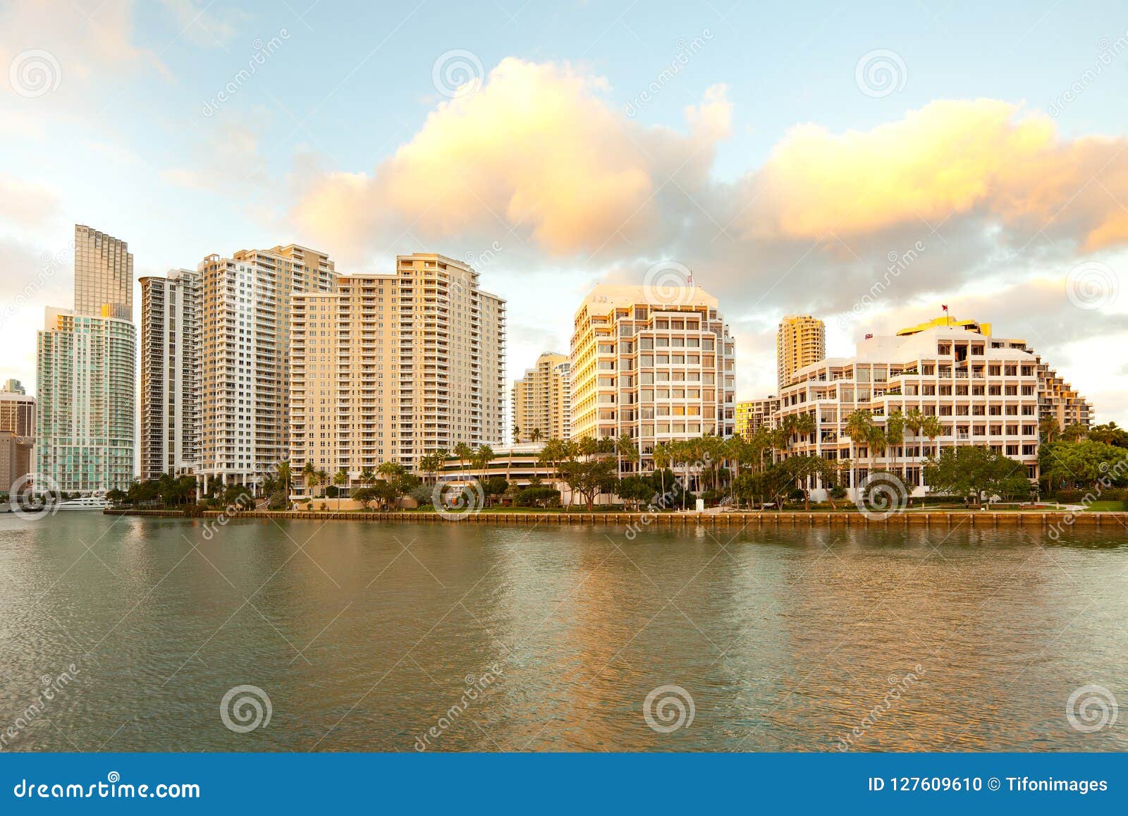 Brickell Key at Sunset, Miami Stock Photo - Image of multistorey ...