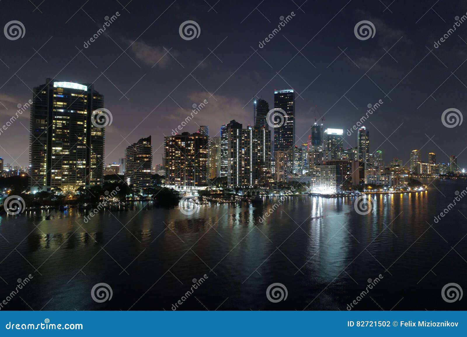 Brickell Miami Night Aerial Image Stock Photo - Image of long ...