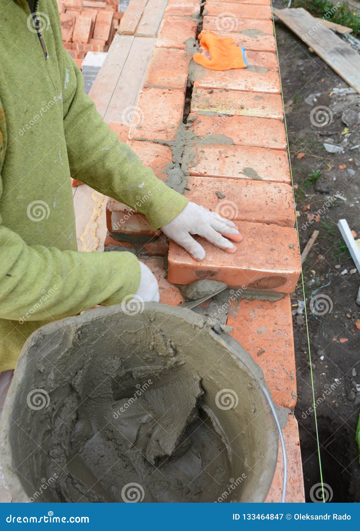 Bricklayer Bricklaying Brick Home Wall Stock Image - Image of worker ...