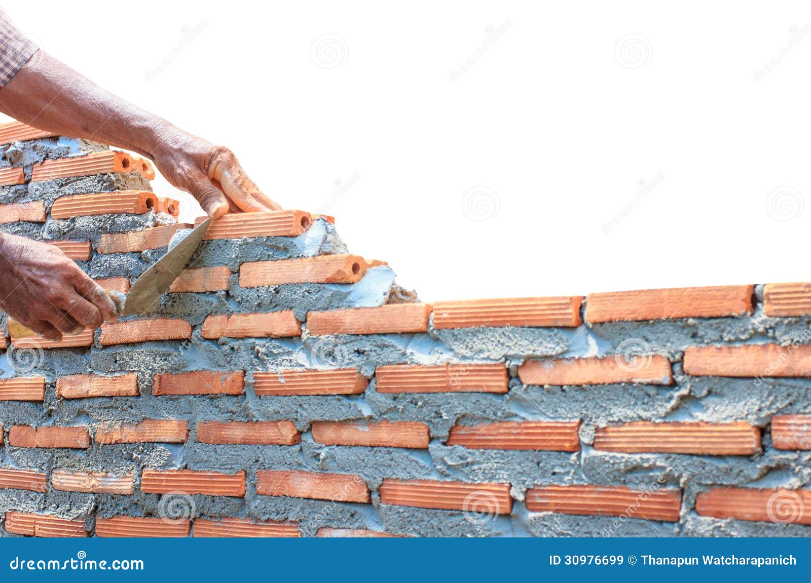 Bricklayer Builder Wall Isolated on White Stock Image - Image of ...