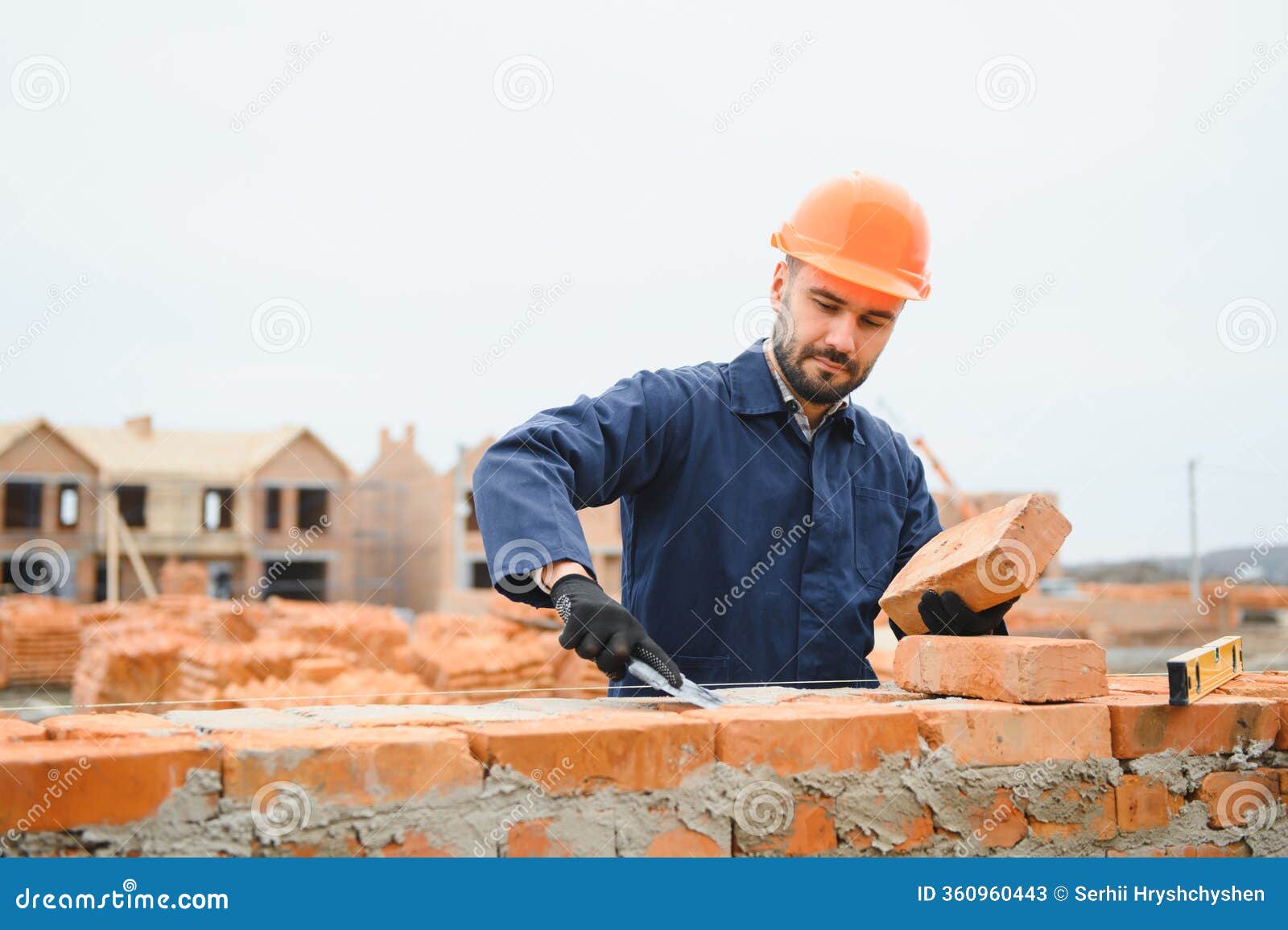 Bricklayer or Builder or Worker Build or Bricklaying or Laying a Stone ...