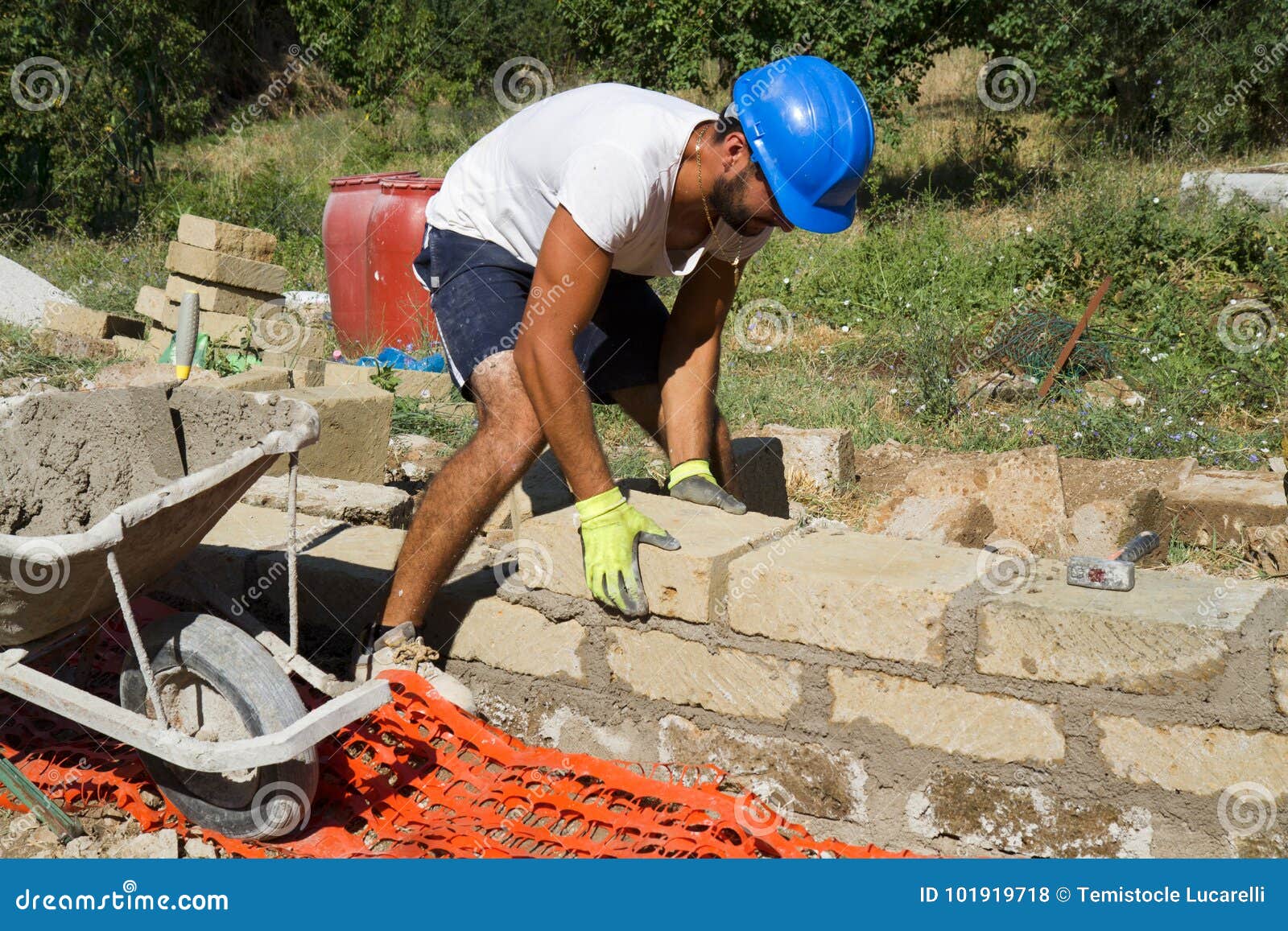 Bricklayer at work stock photo. Image of brick, home - 101919718