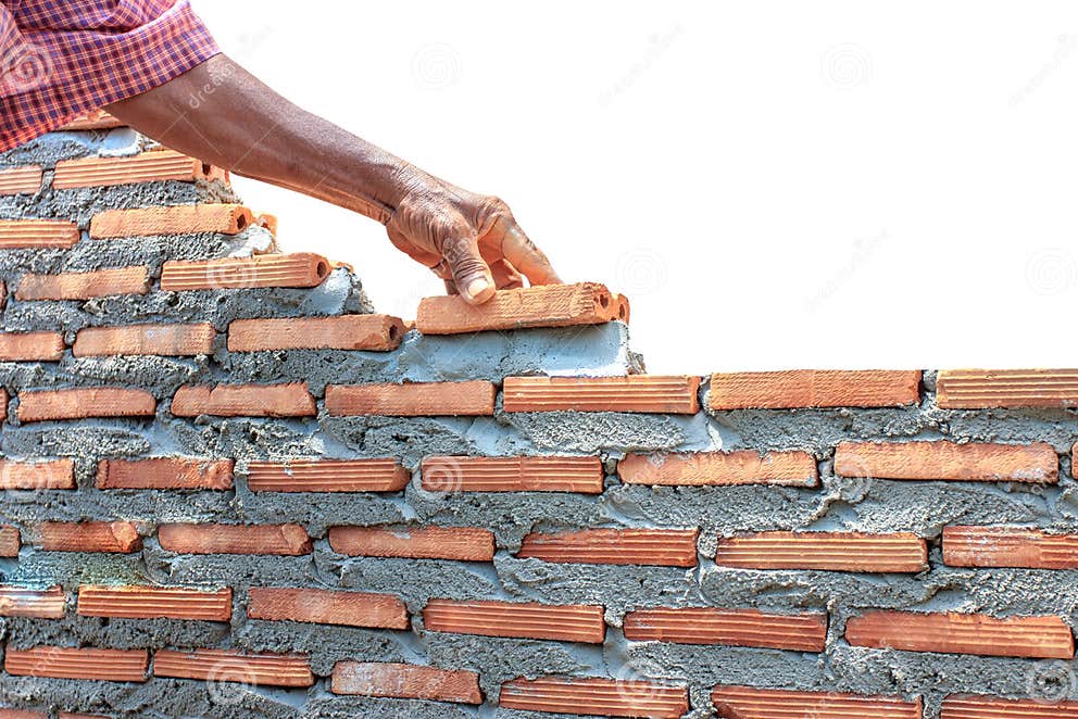 Bricklayer Building Wall Isolated on Whitebricklayer Building Stock ...