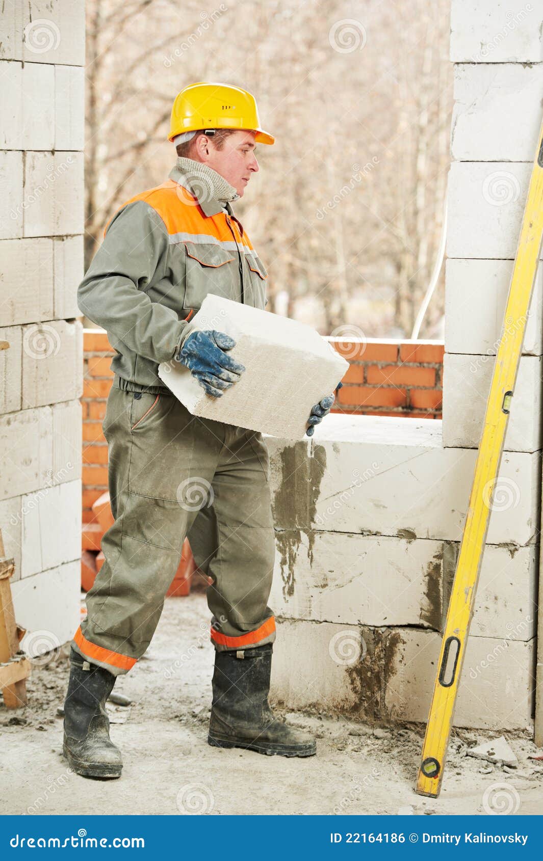 Bricklayer at Construction Masonry Works Stock Photo - Image of lime ...