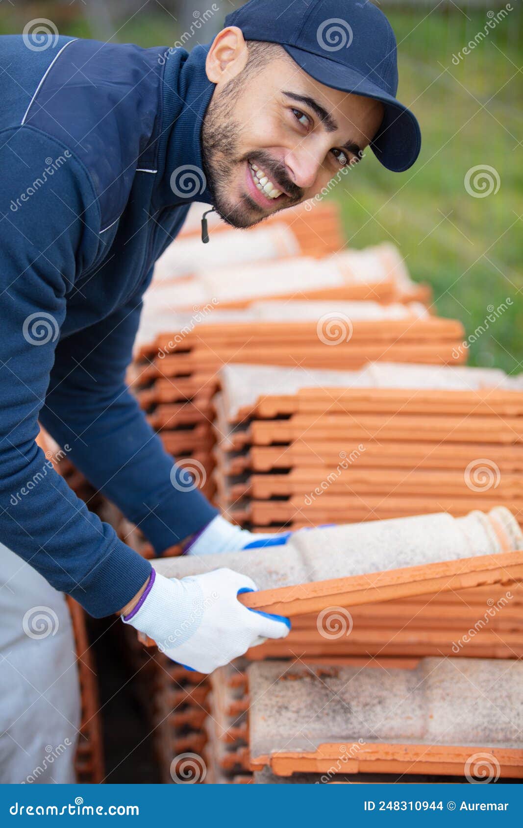 Bricklayer Industrial Worker Installing Brick Masonry Stock Photo ...