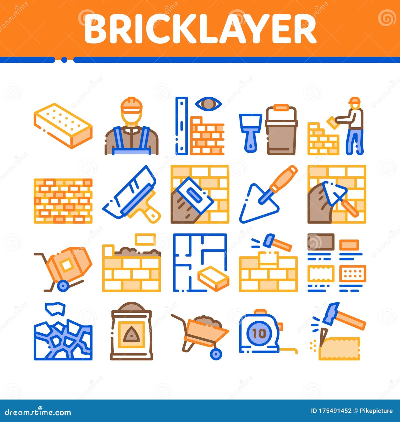 Bricklayer Industry Collection Icons Set Vector Stock Vector ...