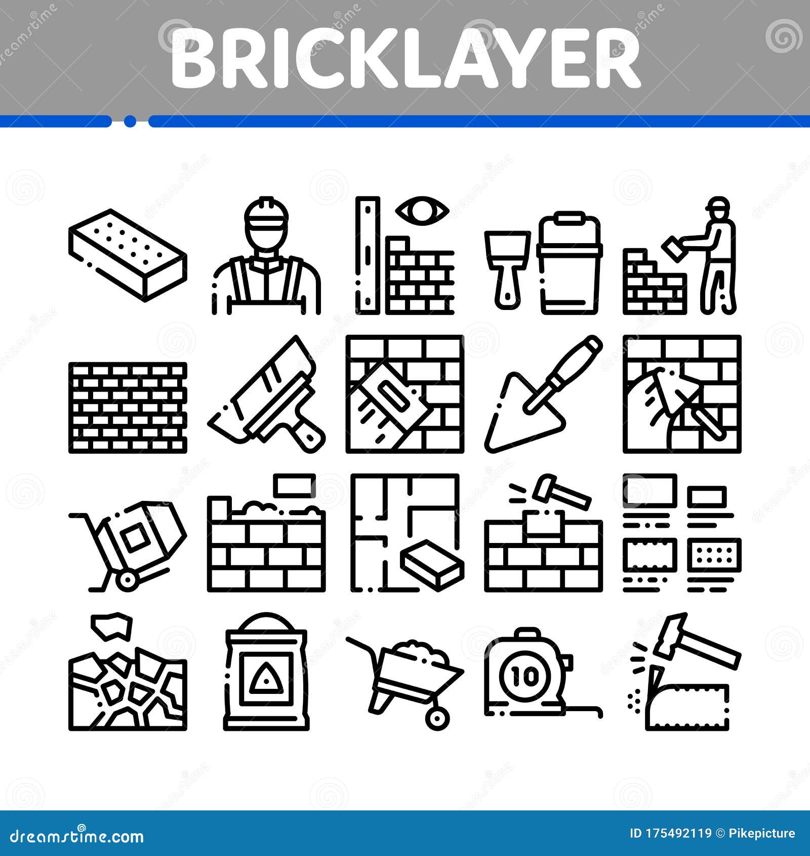 Bricklayer Industry Collection Icons Set Vector Stock Vector ...