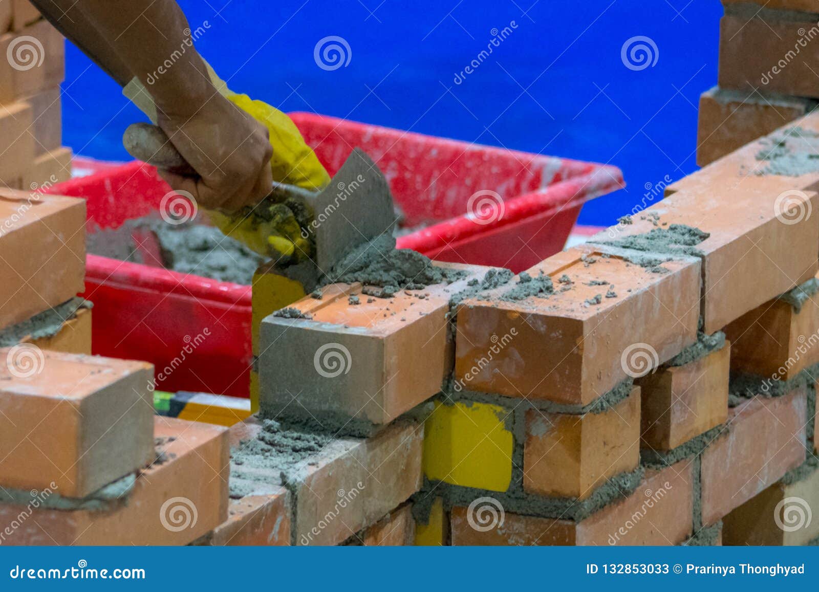 Bricklayer Installing Bricks, Bricklayer Worker Installing Brick Stock ...