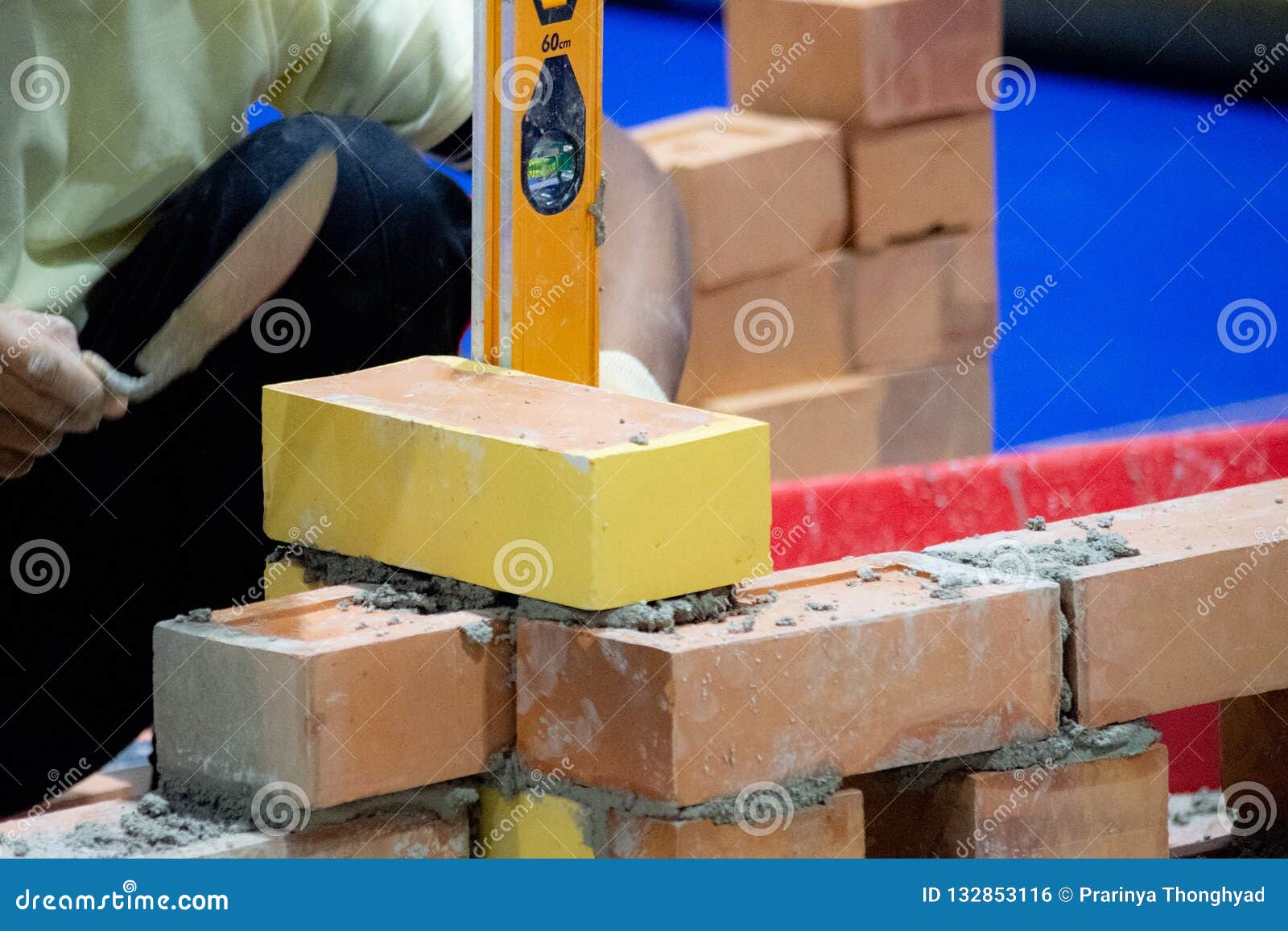 Bricklayer Installing Bricks, Bricklayer Worker Installing Brick Stock ...