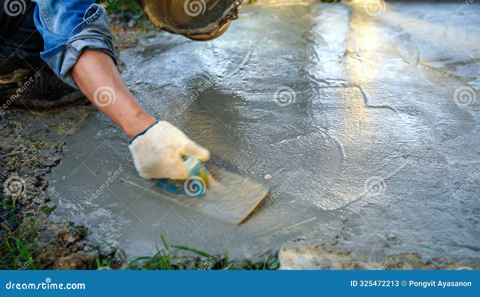 Bricklayer Laying Concrete To Create a Cement Floor Inside the House ...