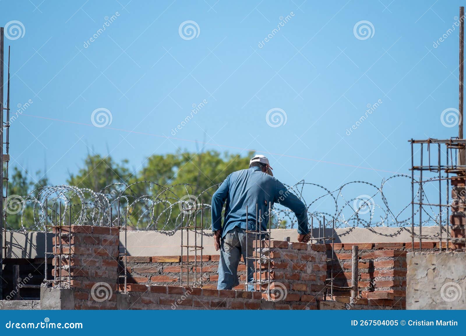 Bricklayer Laying Mud Bricks in House Construction in Argentina Stock ...