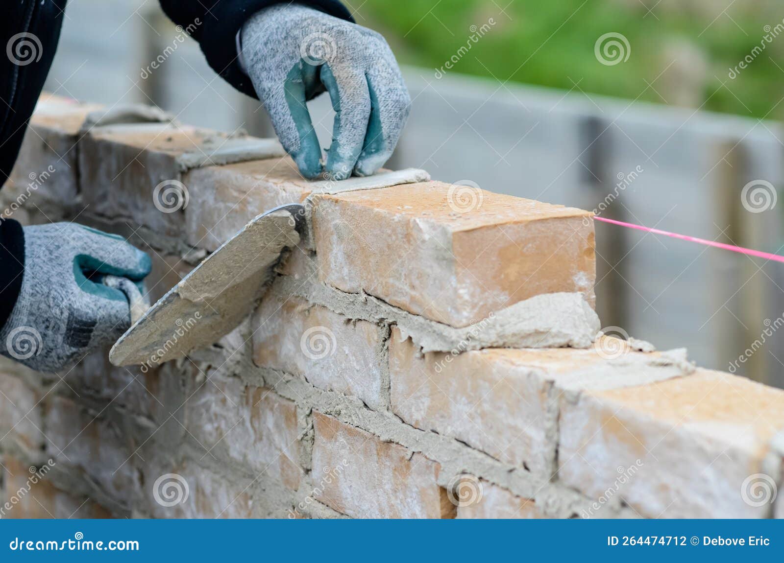 Bricklayer Making a Brick Wall Close-up Stock Photo - Image of ...