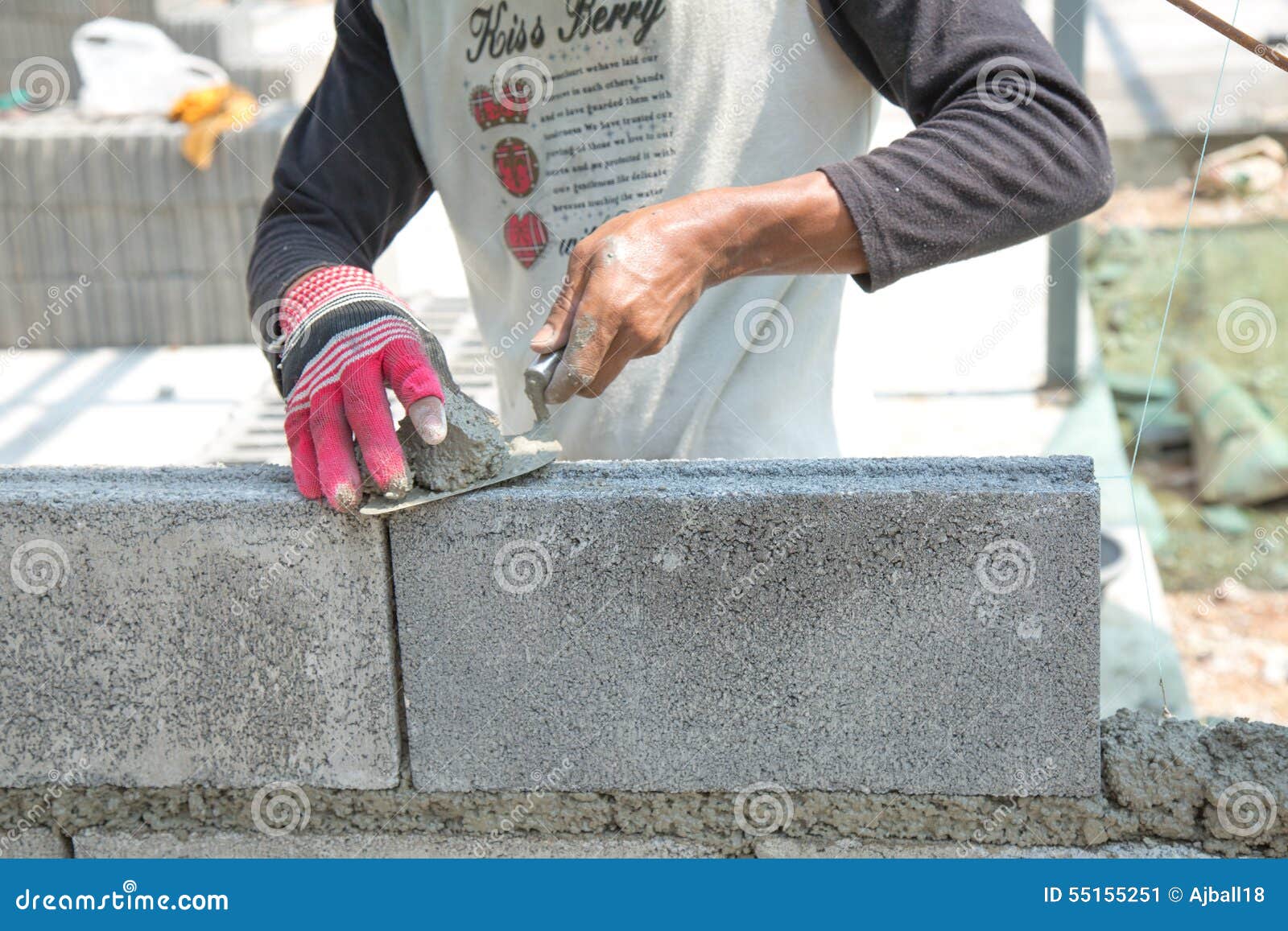 Bricklayer Putting Down Another Row of Bricks in Site Stock Image ...