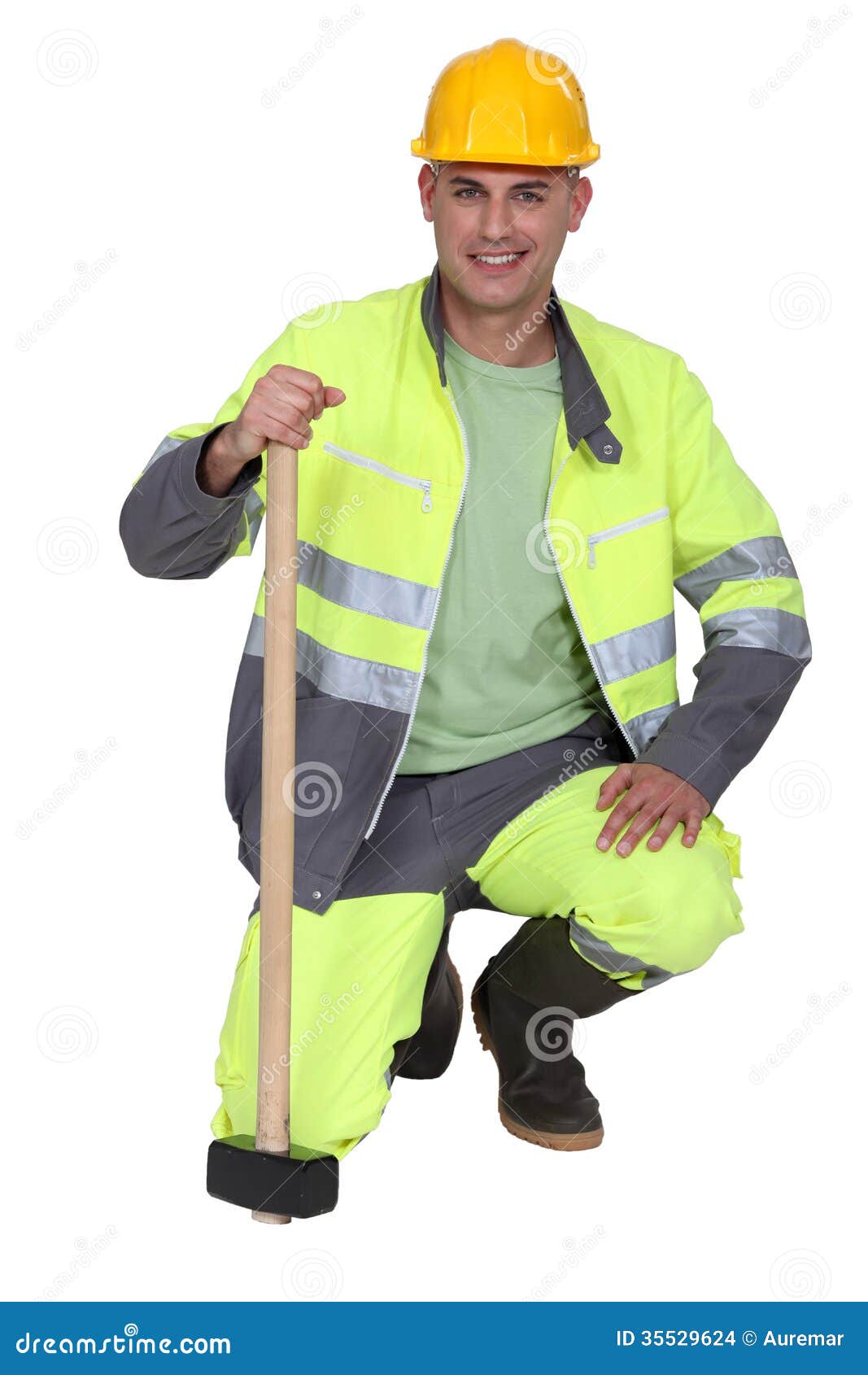 Bricklayer with Safety Outfit Stock Photo - Image of level, smile: 35529624