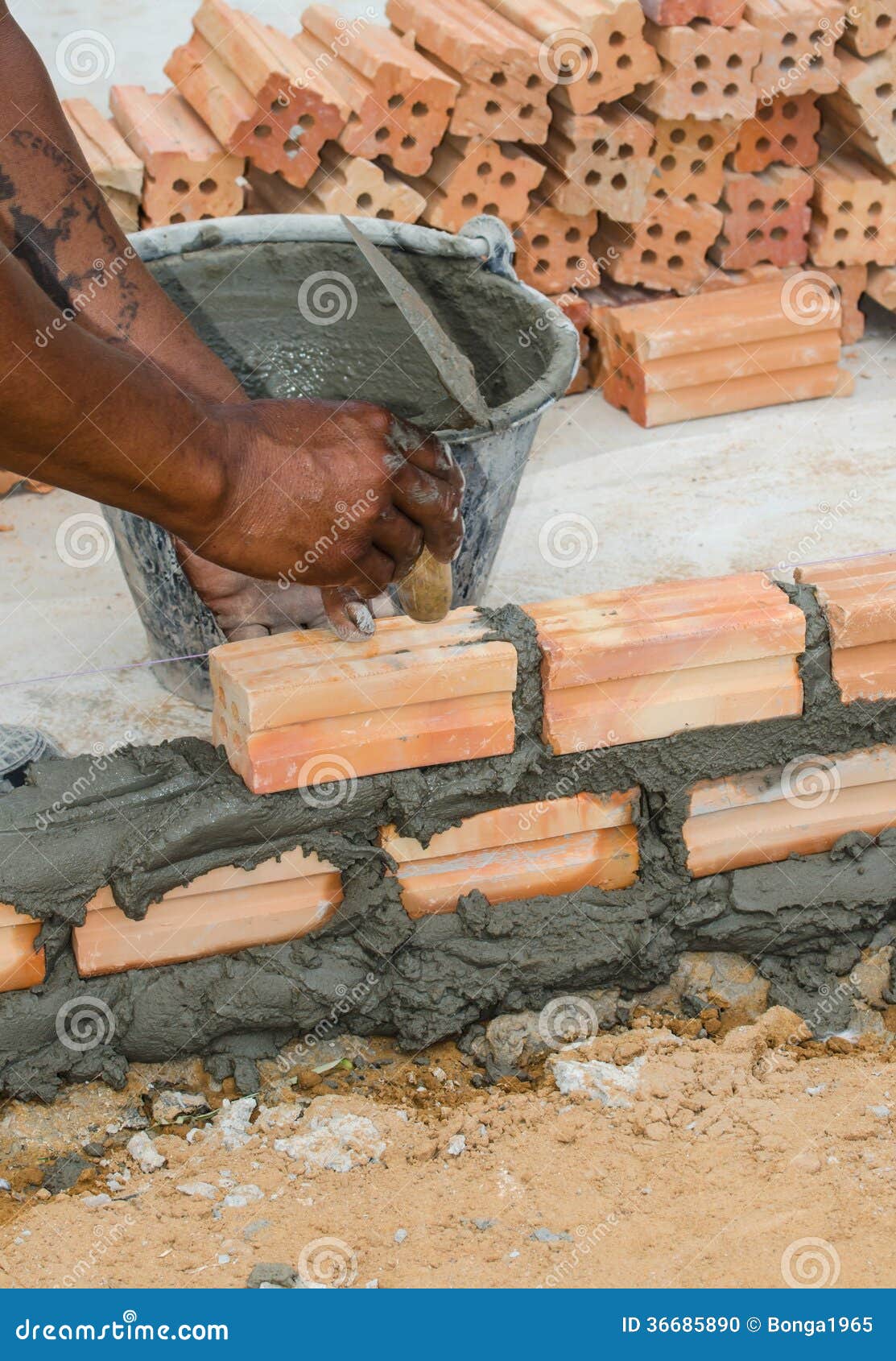 Bricklayer in site stock photo. Image of block, closeup - 36685890