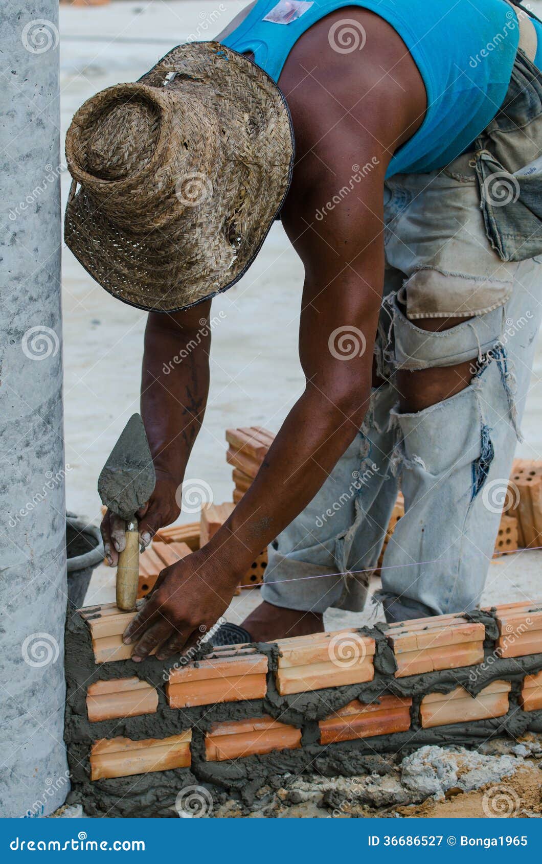 Bricklayer in site stock image. Image of brick, laying - 36686527