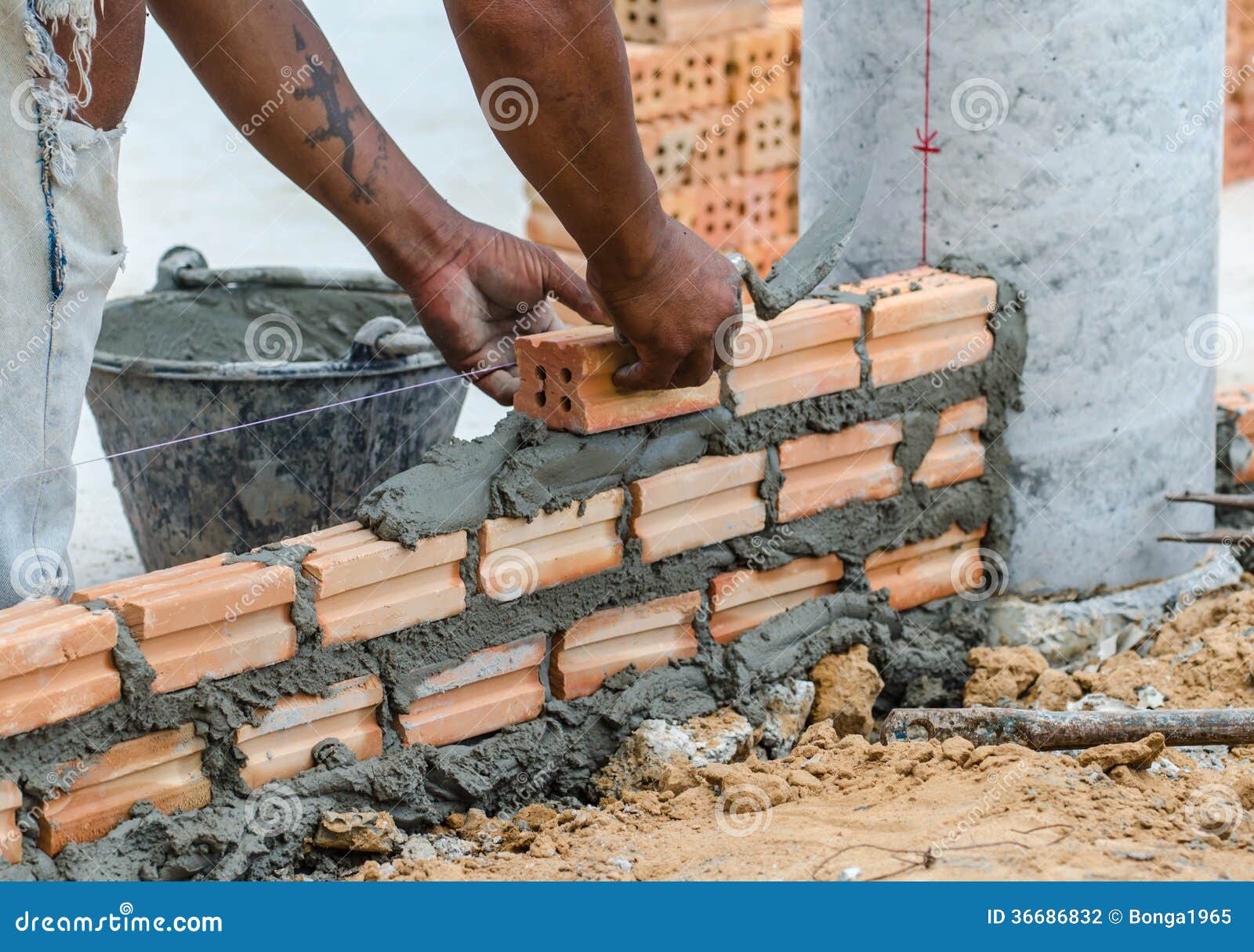 Bricklayer in site stock photo. Image of brown, concrete - 36686832