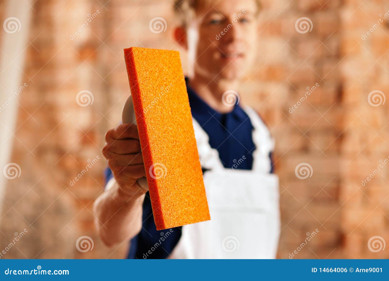 Bricklayer with tool stock photo. Image of bricklaying - 14664006