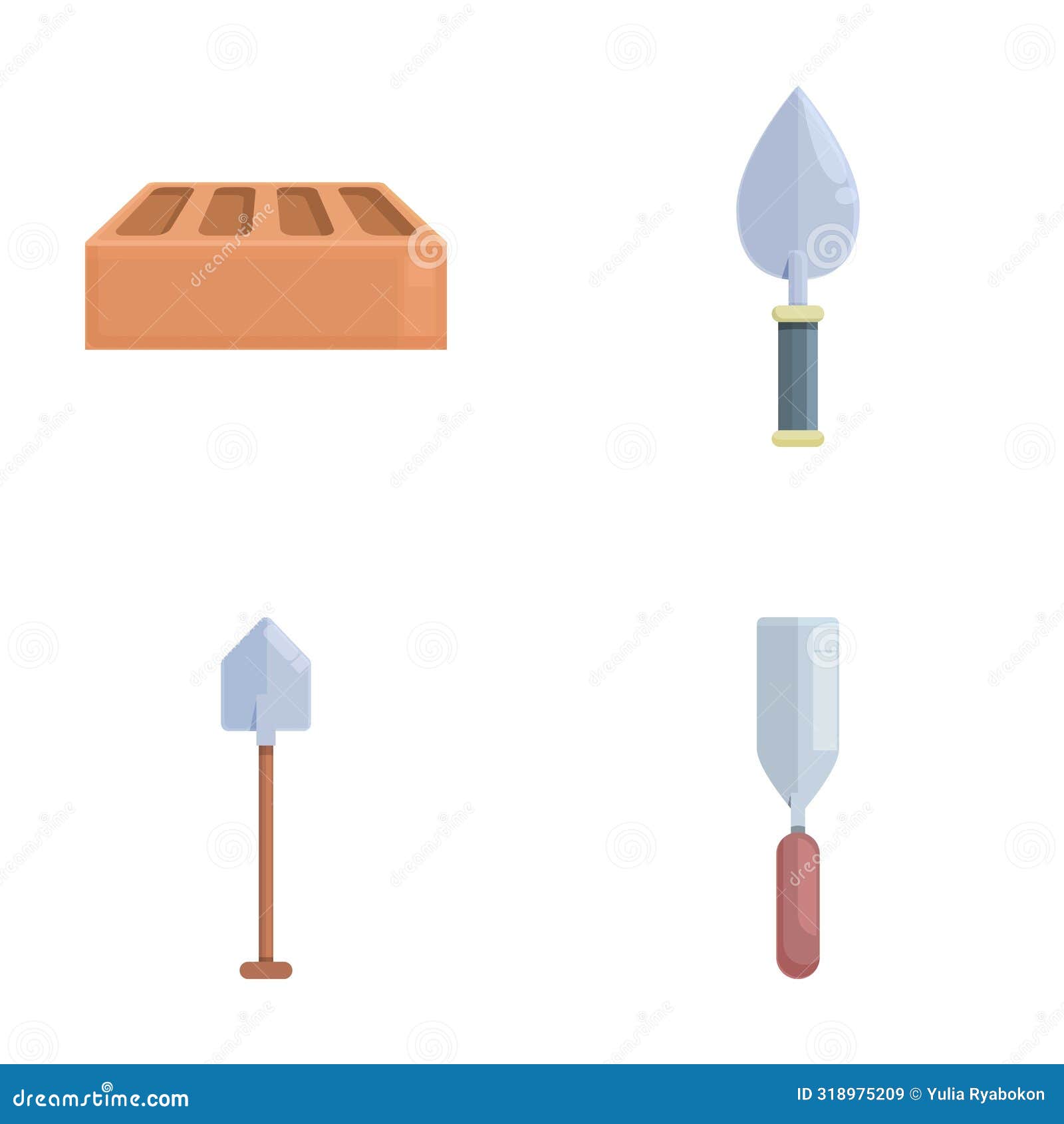 Bricklayer Tool Icons Set Cartoon Vector. Various Trowel and Brick ...