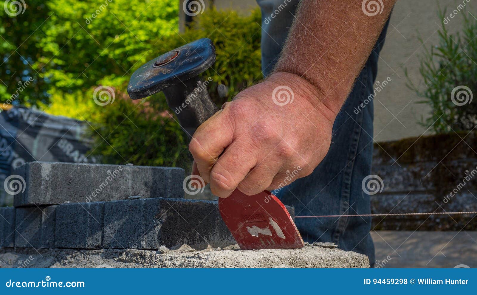 Bricklayer Tools Man Working on Construction Site Stock Photo - Image ...