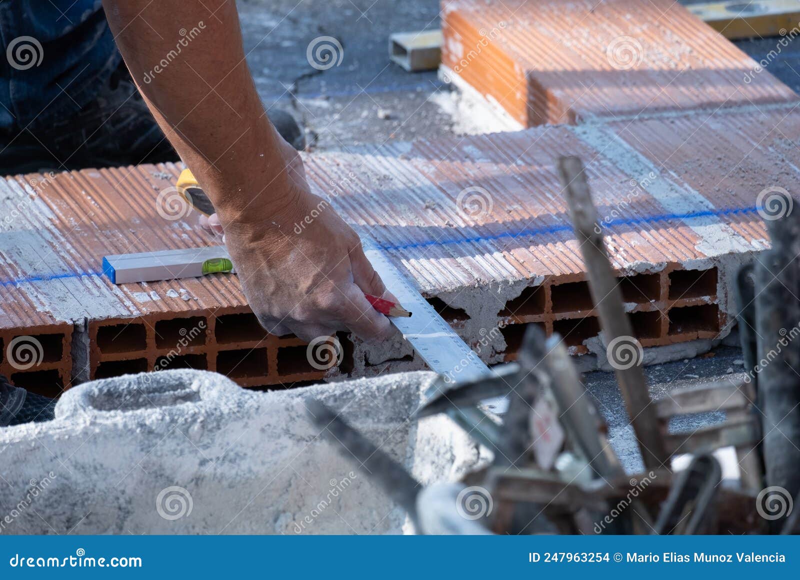 Various Masonry and Brickwork Tools Being Used on a Construction Site ...