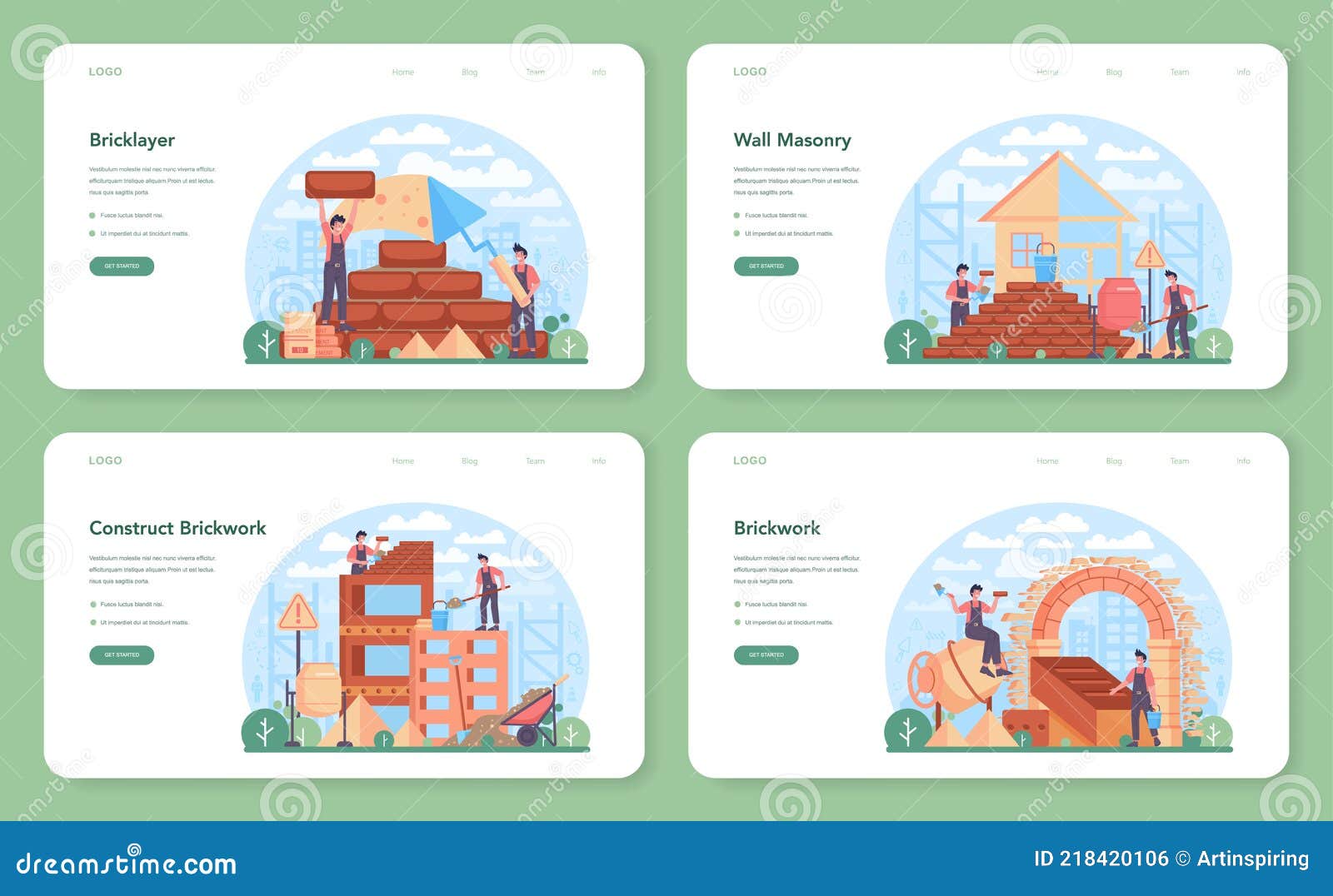 Bricklayer Web Banner or Landing Page Set. Professional Builder ...