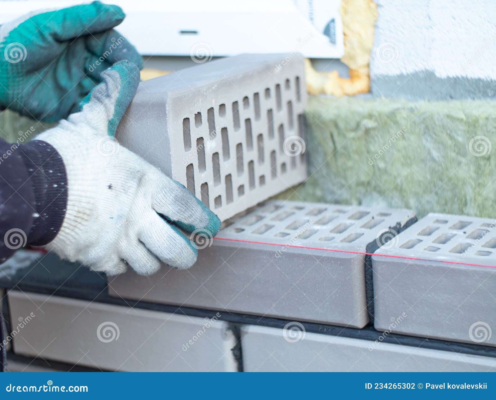 Bricklayer at Work. Construction of a Brick House Stock Photo - Image ...