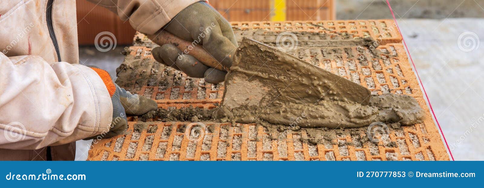 Bricklayer at Work at New House in Construction. Stock Image - Image of ...