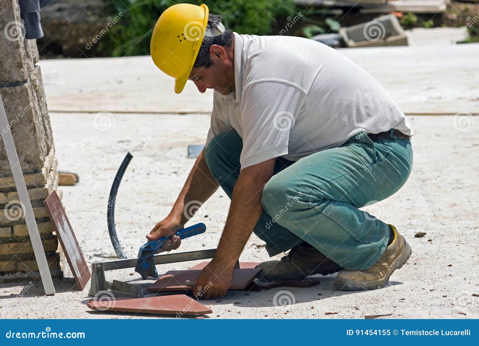 Bricklayer at work stock image. Image of construction - 91454155