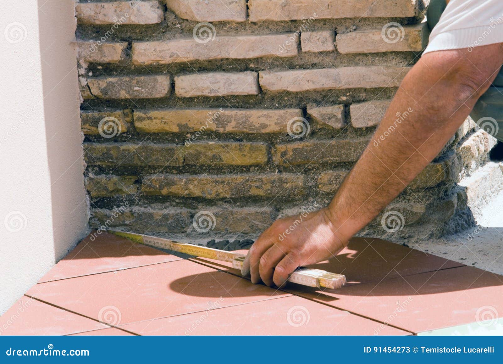 Bricklayer at work stock image. Image of construction - 91454273