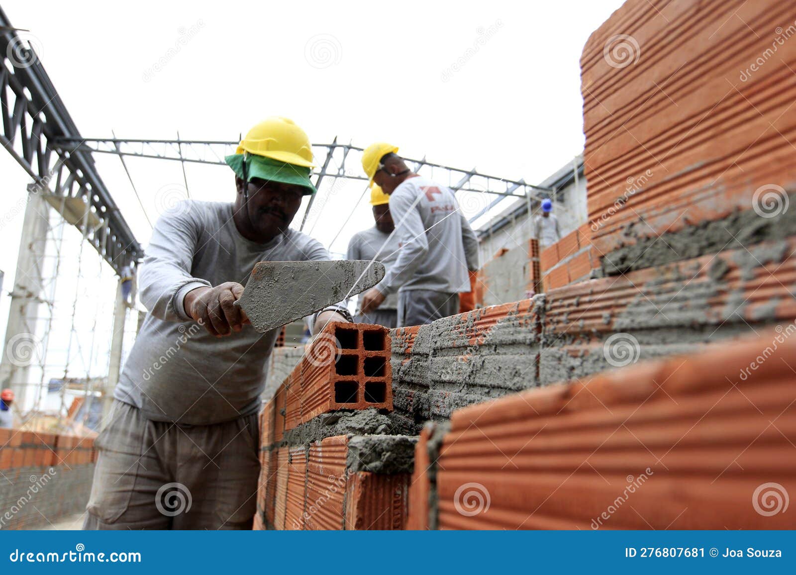Bricklayer Work Under Construction Editorial Photo - Image of sand ...