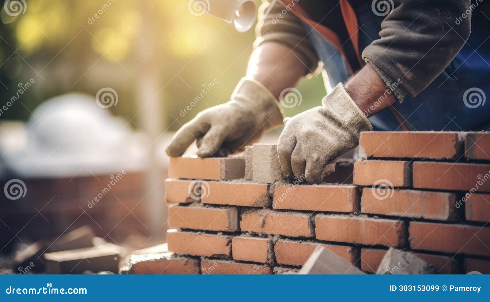 Bricklayer Worker Installing Brick Masonry on Exterior Wall Stock ...