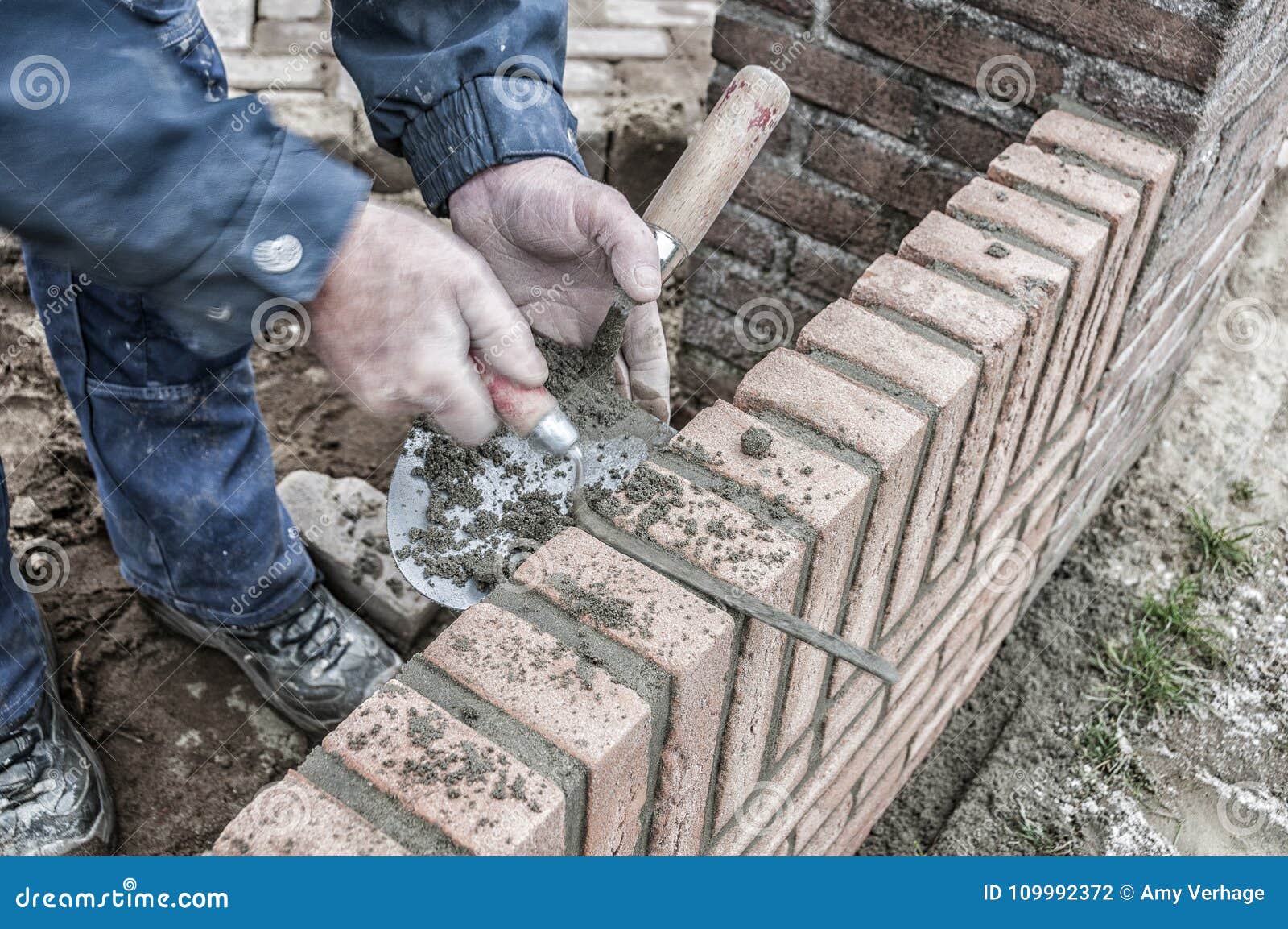 Bricklayer Working with Bricks Stock Photo - Image of construction ...