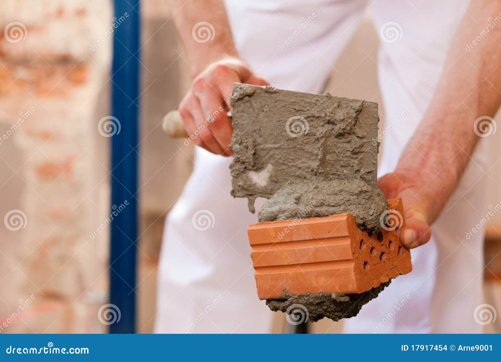 Bricklayer Working on Construction Site Stock Photo - Image of bricks ...