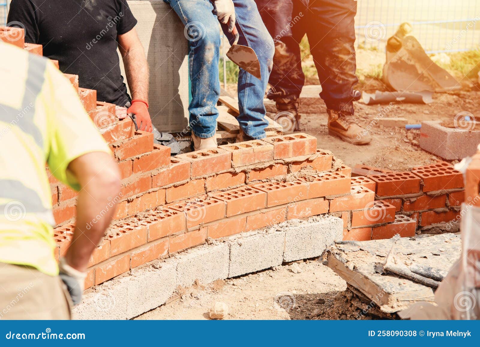 Bricklayer Working on a Curved Wall Stock Photo - Image of orange, site ...