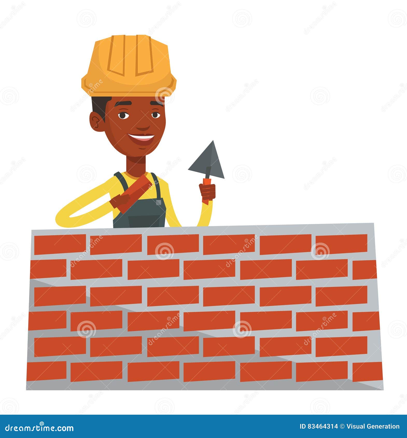 Bricklayer Working with Spatula and Brick. Stock Vector - Illustration ...