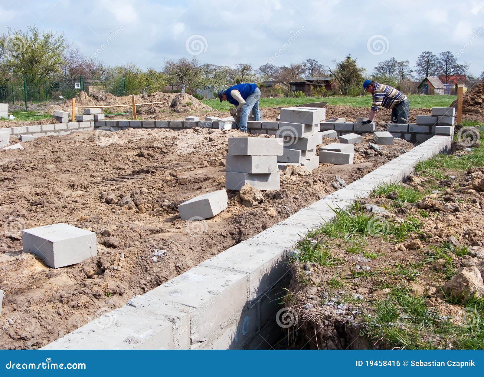 Bricklayers on Building Site Stock Photo - Image of labourers, breeze ...