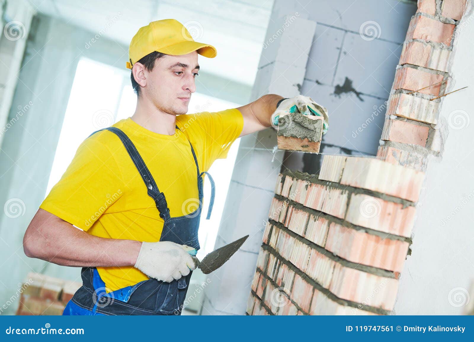 Bricklaying. Construction Worker Laying Bricks Wall Stock Image - Image ...