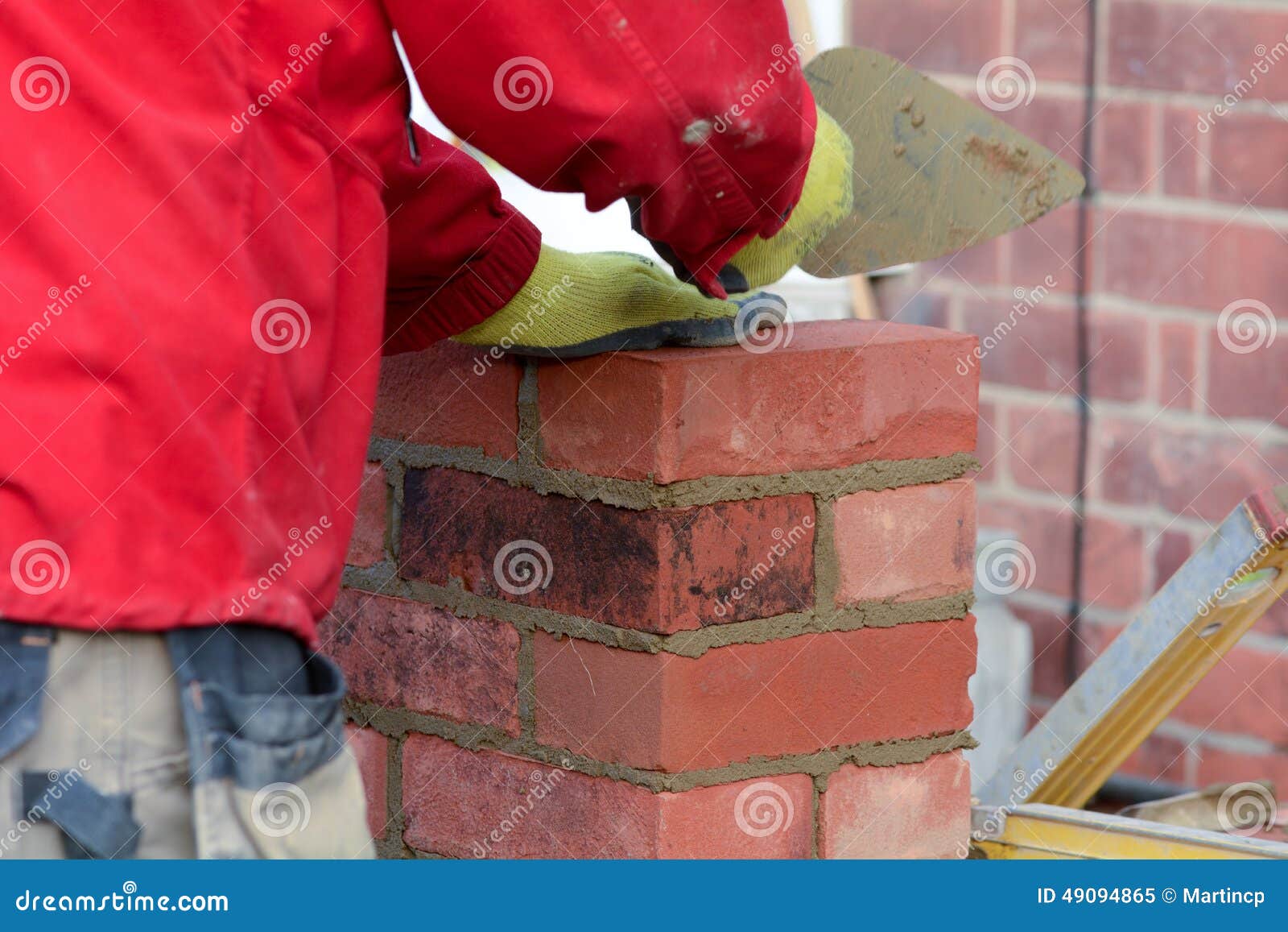 Bricklaying - Laying a Brick on Gate Post Stock Image - Image of ...
