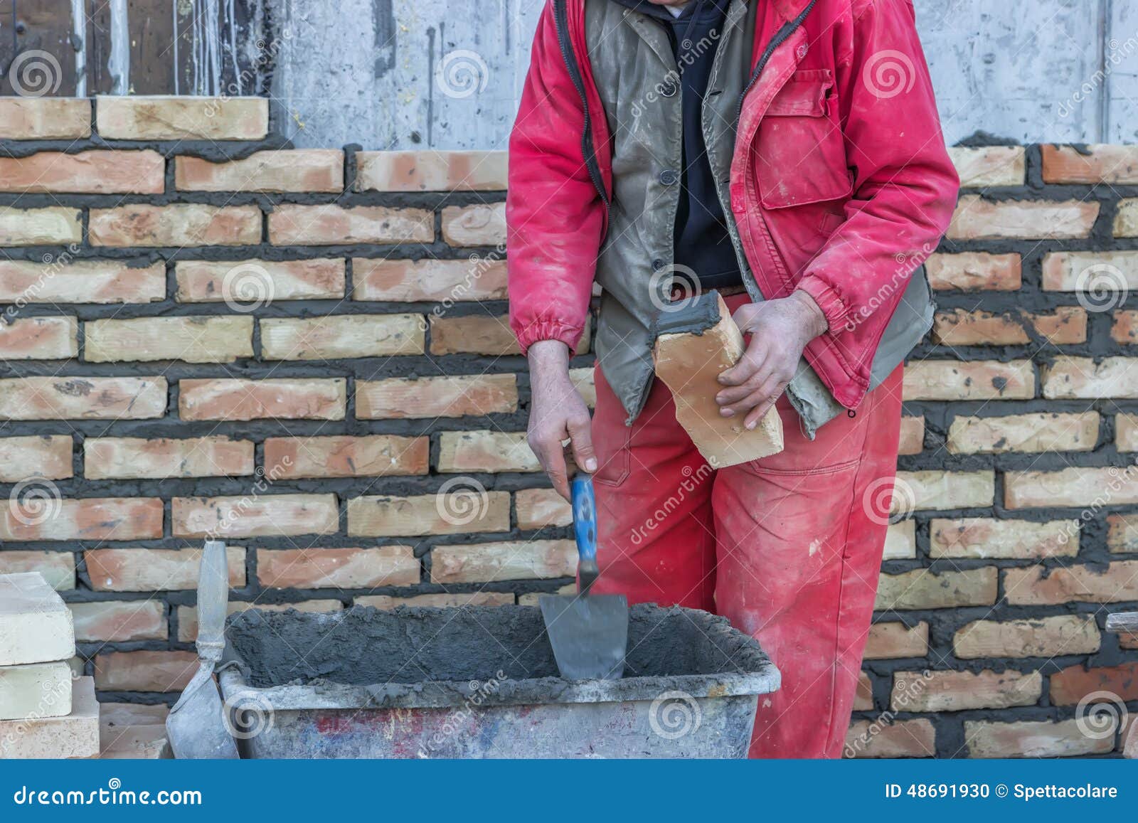 Bricklaying Mortar Spreading Stock Photo - Image of builder, skill ...