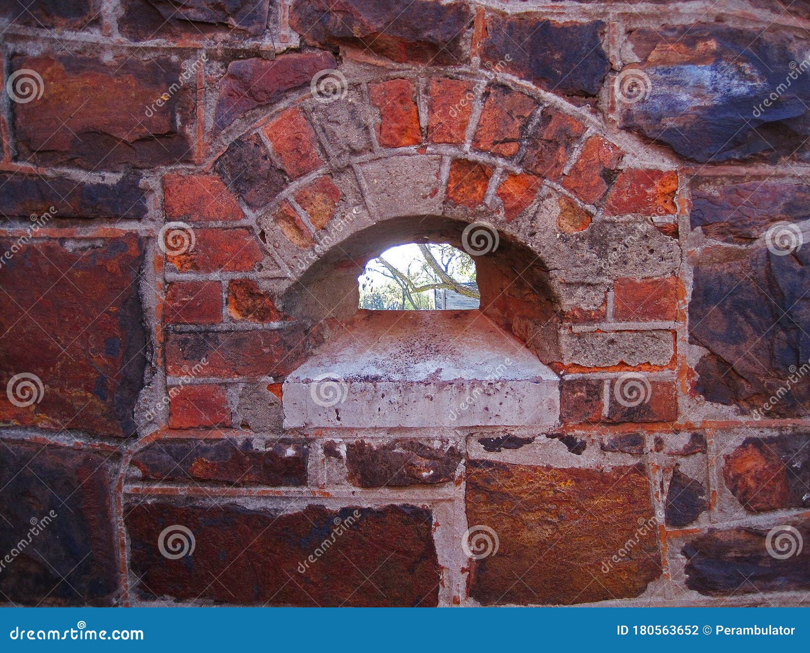BRICKS AROUND a FORT WINDOW OPENING in STONE WALL Stock Photo - Image ...