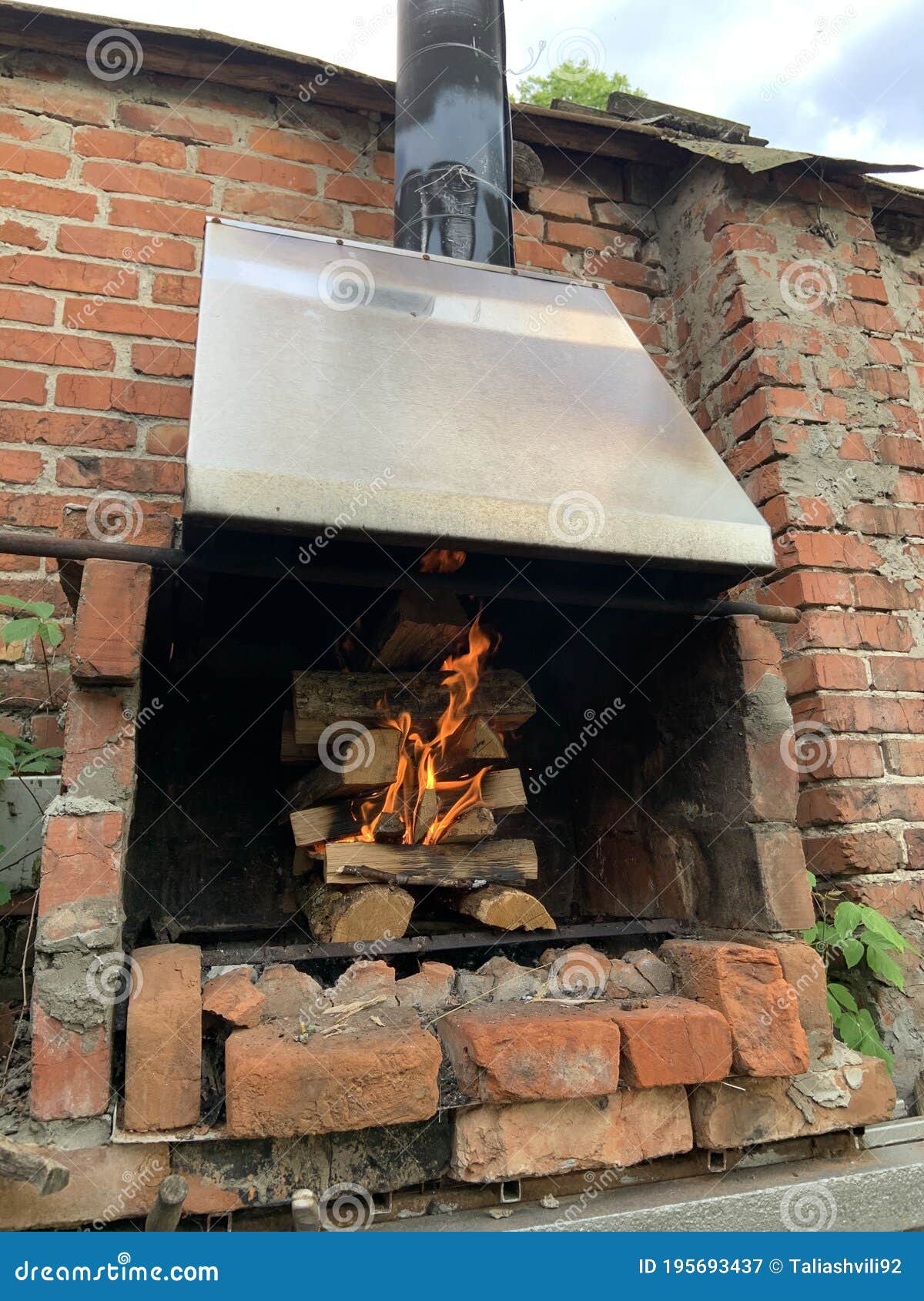 Bricks Campfire with Burning Firewood Stock Image - Image of smoke ...