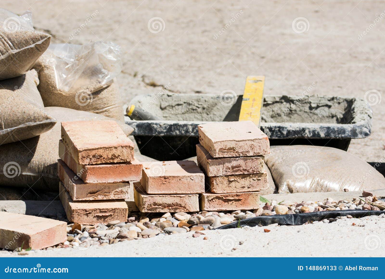 Bricks, Cement, Sand and Construction Materials Stock Image - Image of ...